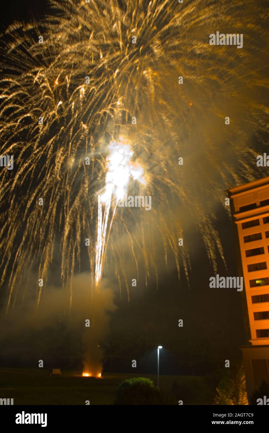 Fireworks Display Next to Building Stock Photo - Alamy