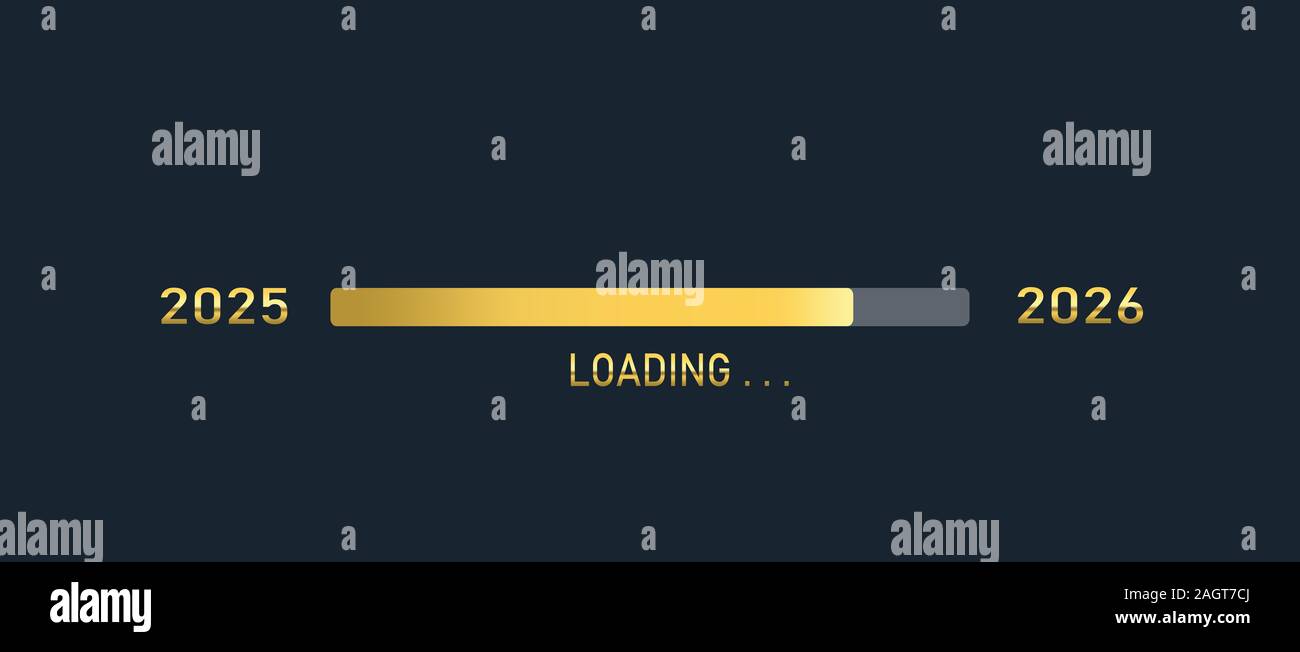 Golden loading progress bar of 2025, 2026, happy new years isolated on ...