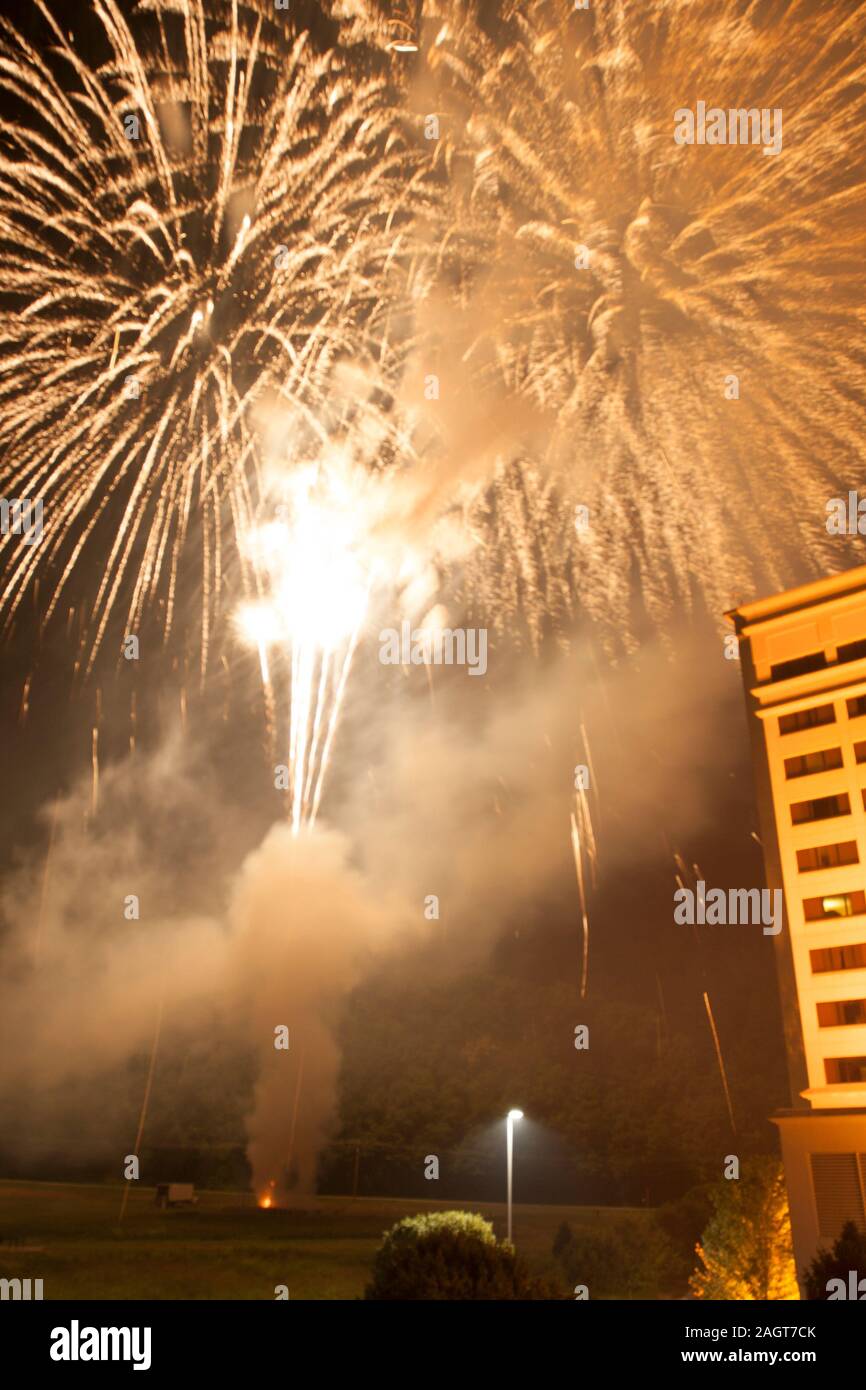 Fireworks Display Next to Building Stock Photo - Alamy