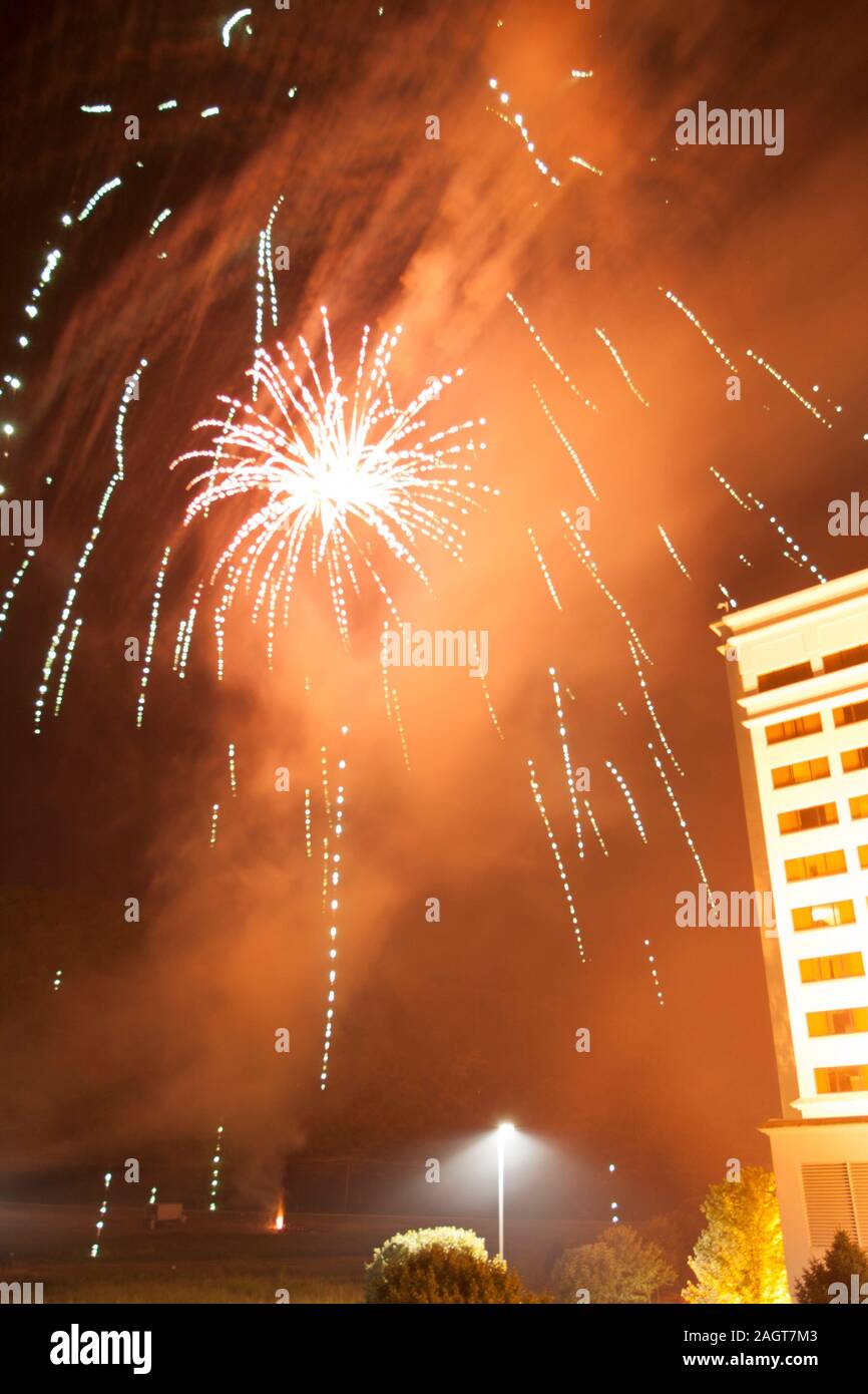 Fireworks Display Next to Building Stock Photo - Alamy
