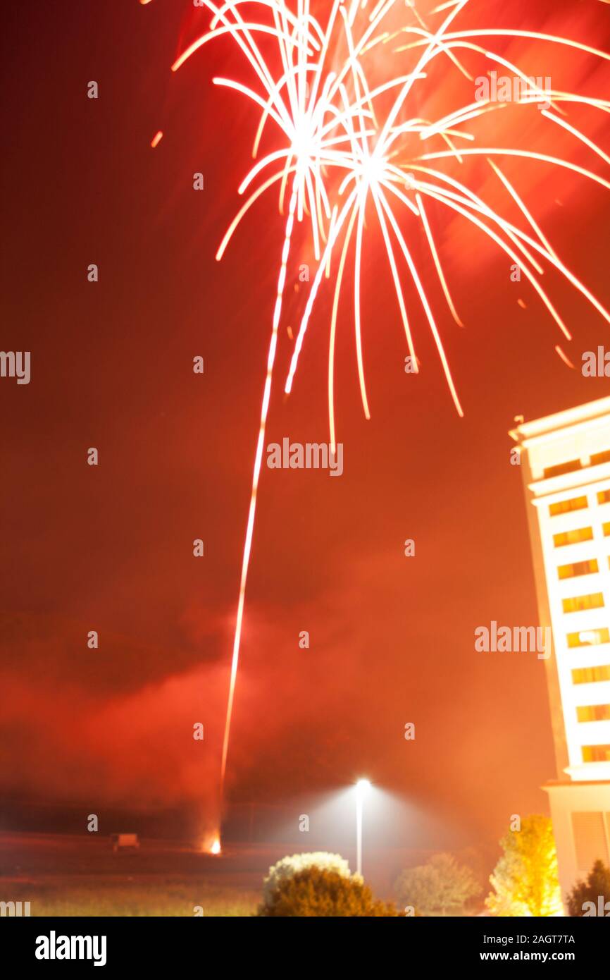 Fireworks Display Next to Building Stock Photo - Alamy