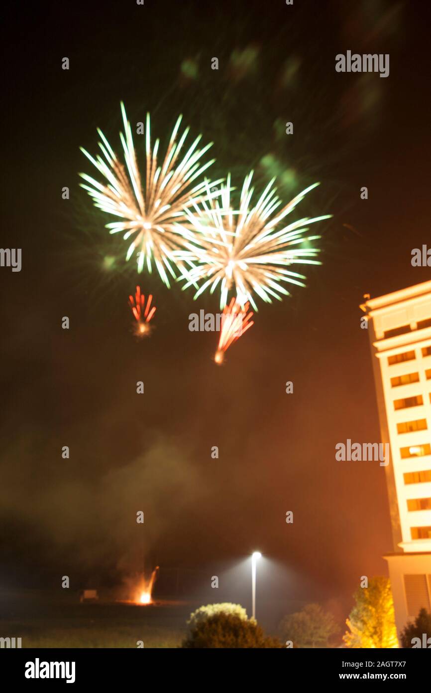 Fireworks Display Next to Building Stock Photo - Alamy
