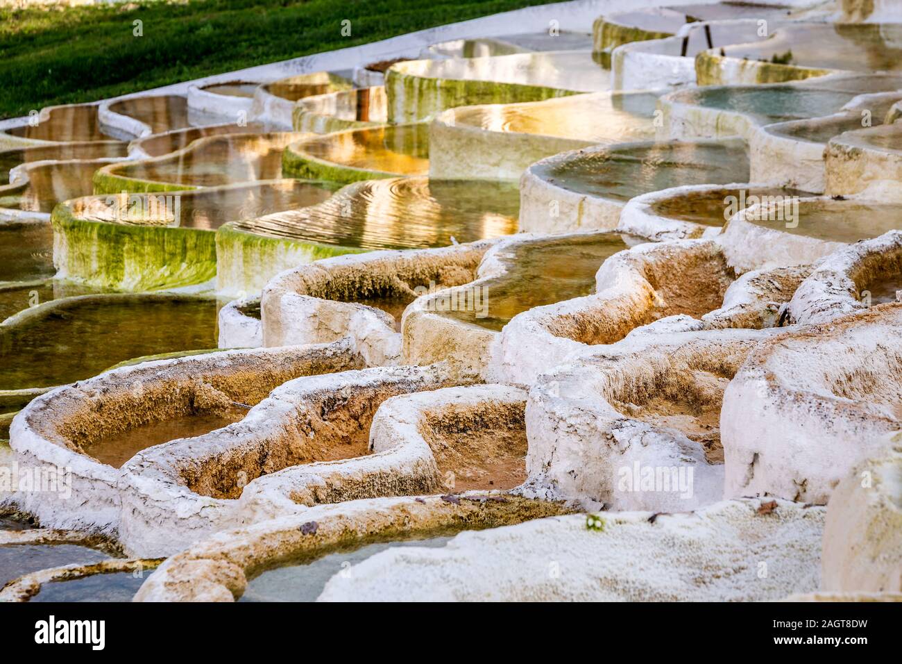 Thermal water pools in Egerszalok. The limestone hill. Mineral natural ...