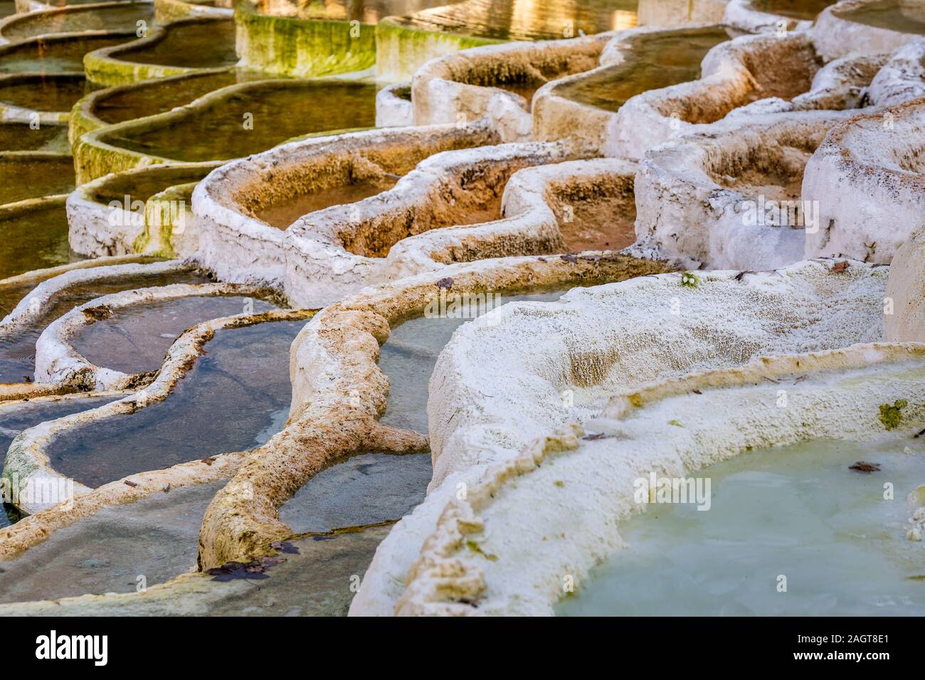 Thermal water pools in Egerszalok. The limestone hill. Mineral natural ...