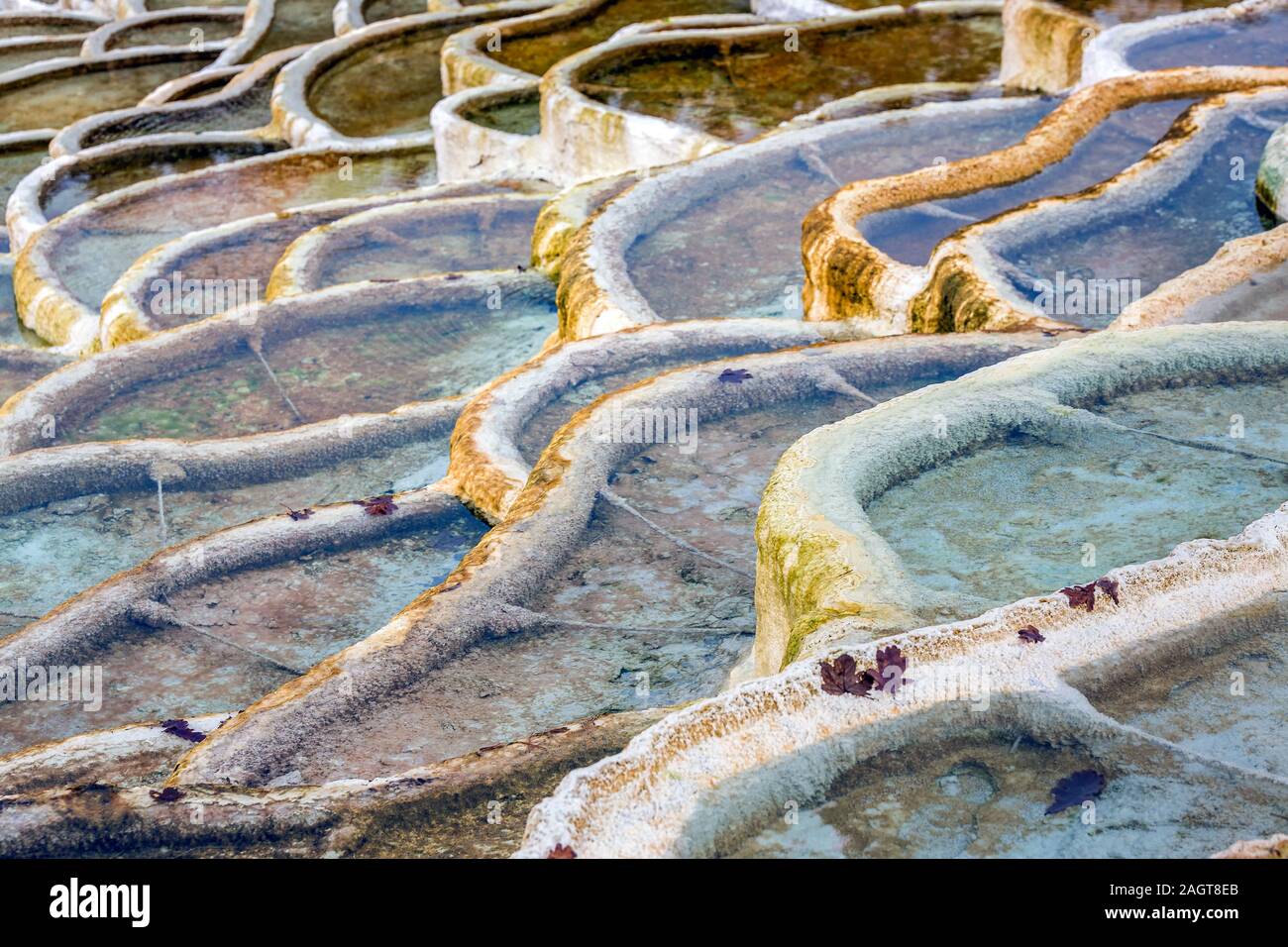 Thermal water pools in Egerszalok. The limestone hill. Mineral natural ...