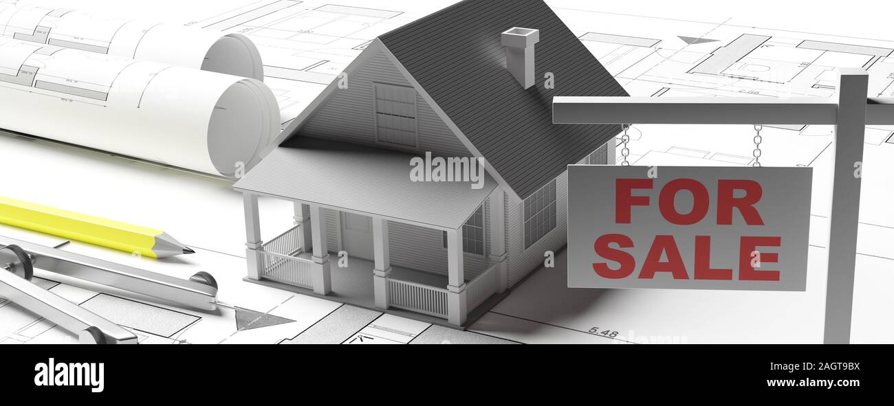 House for sale, real estate contractor concept. For sale sign and house ...