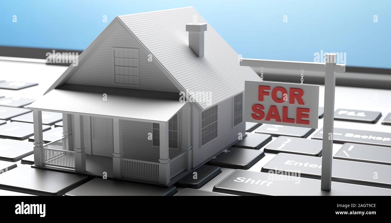 For sale, real estate online services concept. For sale sign and house ...