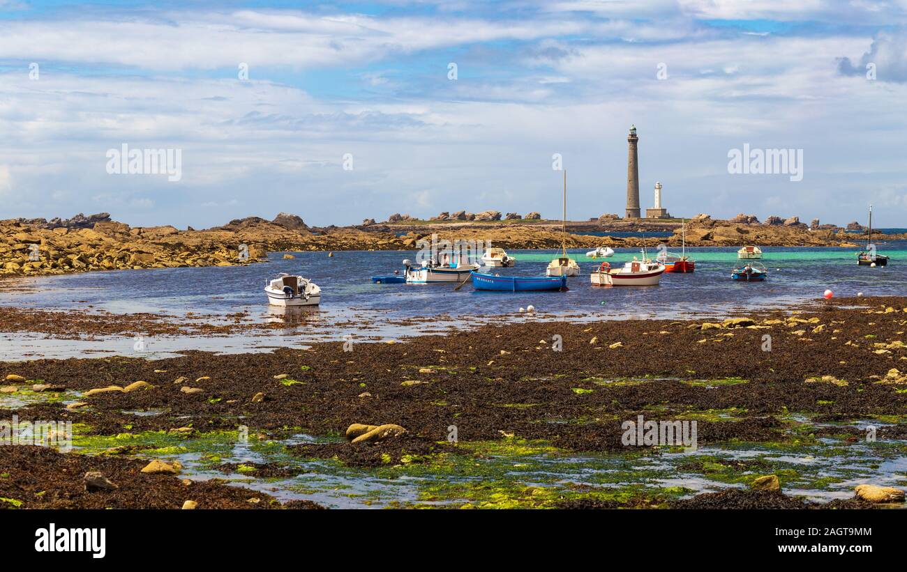 The Ile Vierge lighthouse on the north coast of Finistere in ...