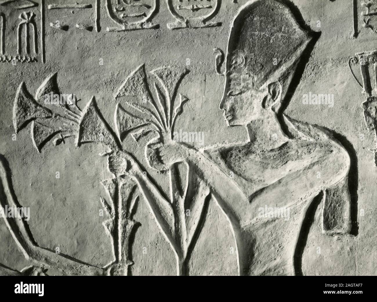 Egyptian pharaoh Ramses II offering flowers, Abou Simbel Small Temple ...