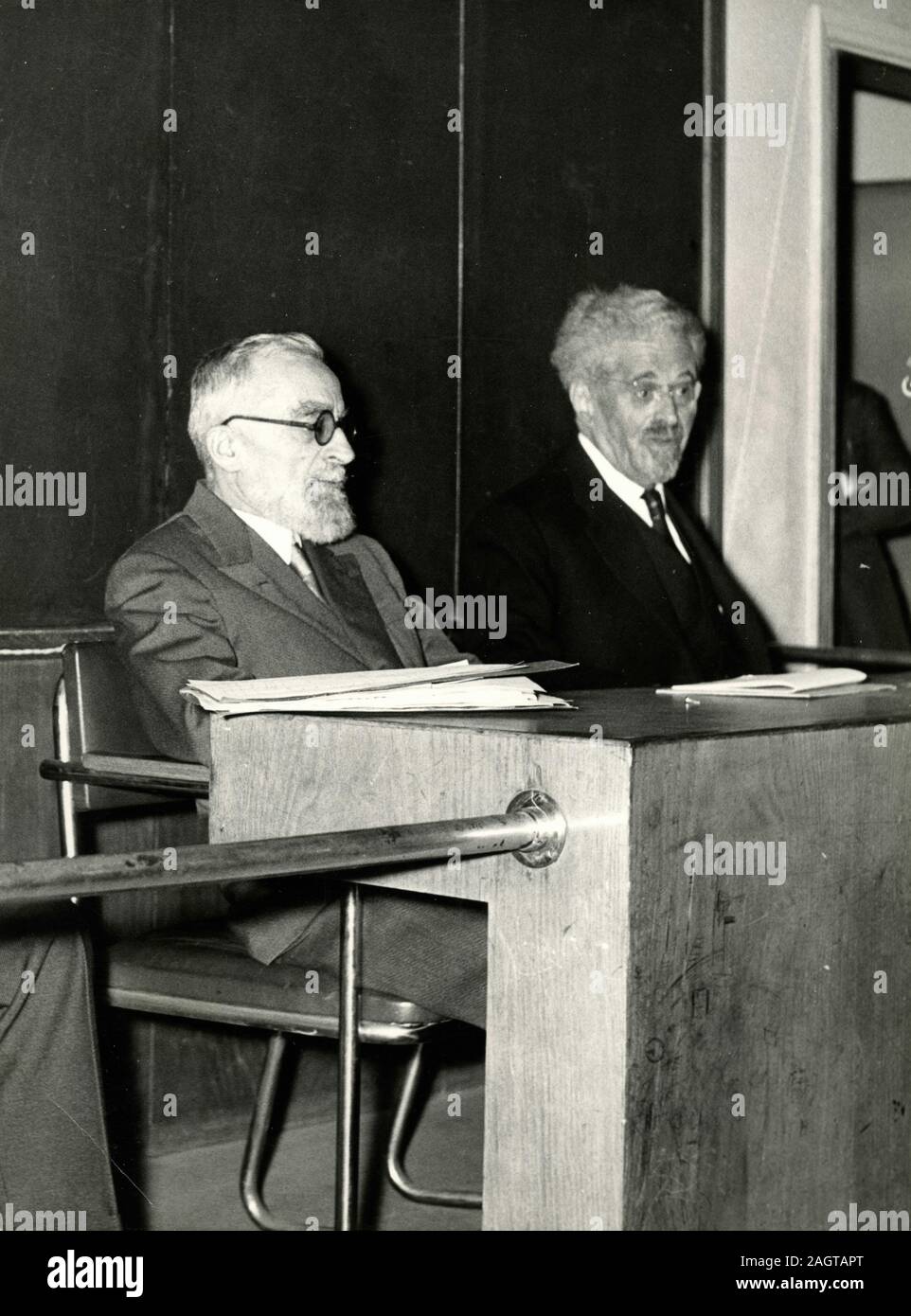 Italian matematicians Eugenio Togliatti and Francesco Severi at the ...