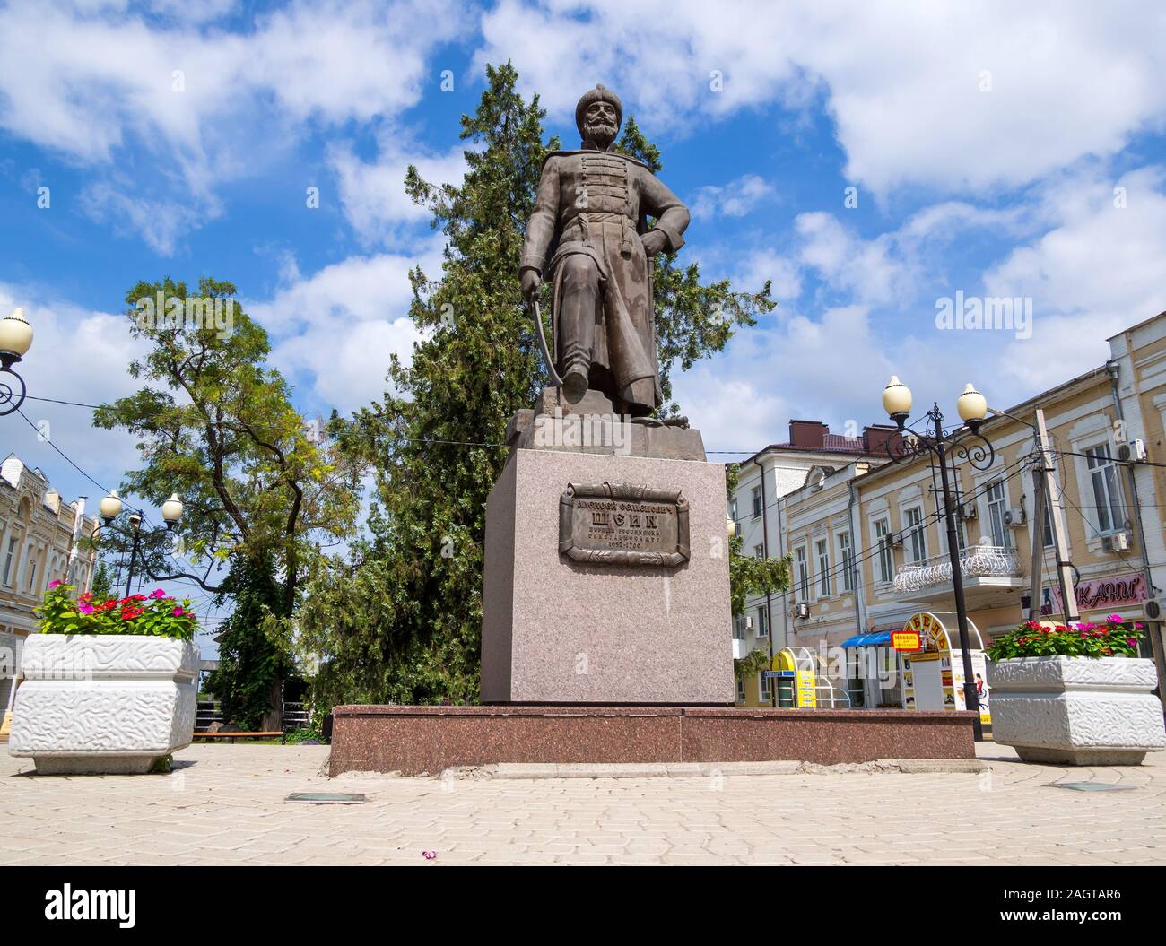 Azov, Russia - July 27, 2019: Sculpture A.S. Sheina, the city of Azov ...