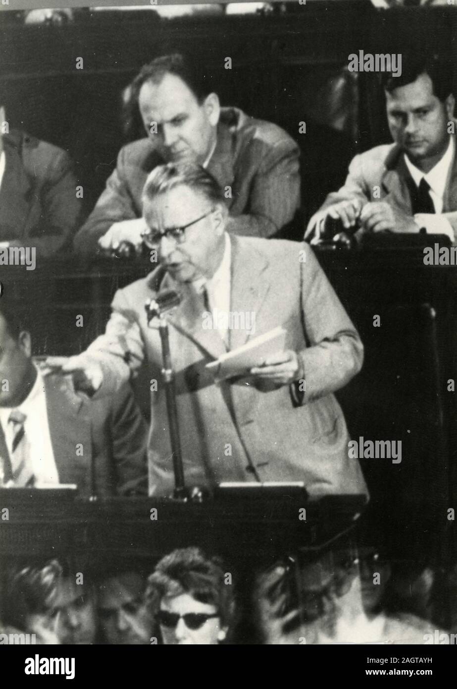 Italian politician Palmiro Togliatti speaking in Parliament, Rome ...