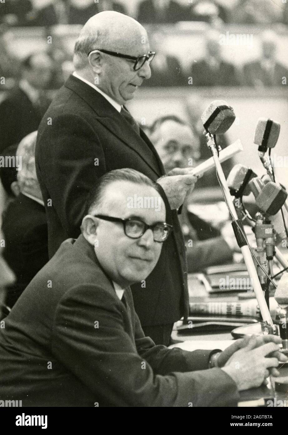 Italian politicians Mario Scelba and Mariano Rumor, Italy 1960s Stock ...