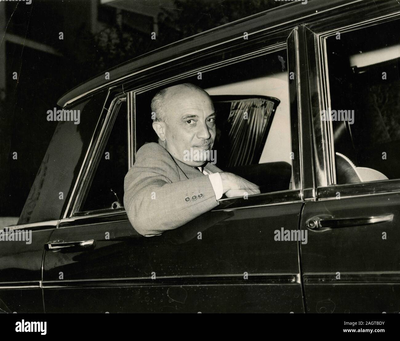 Italian politician PM Amintore Fanfani in the car, Rome, Italy 1960 ...