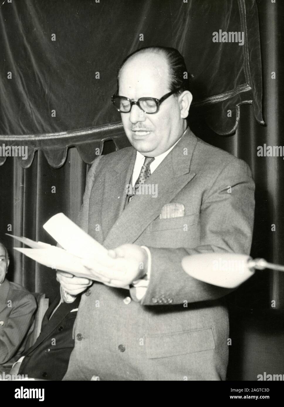 Italian politician Giuseppe Togni giving a speech, Rome, Italy 1960s ...