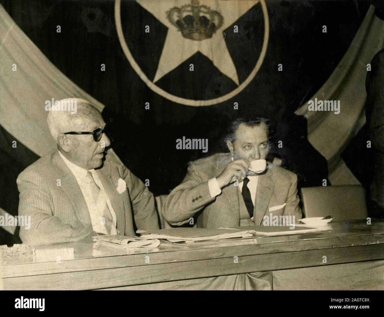 Italian politicians Achille Lauro and Alfredo Covelli at a PDI ...