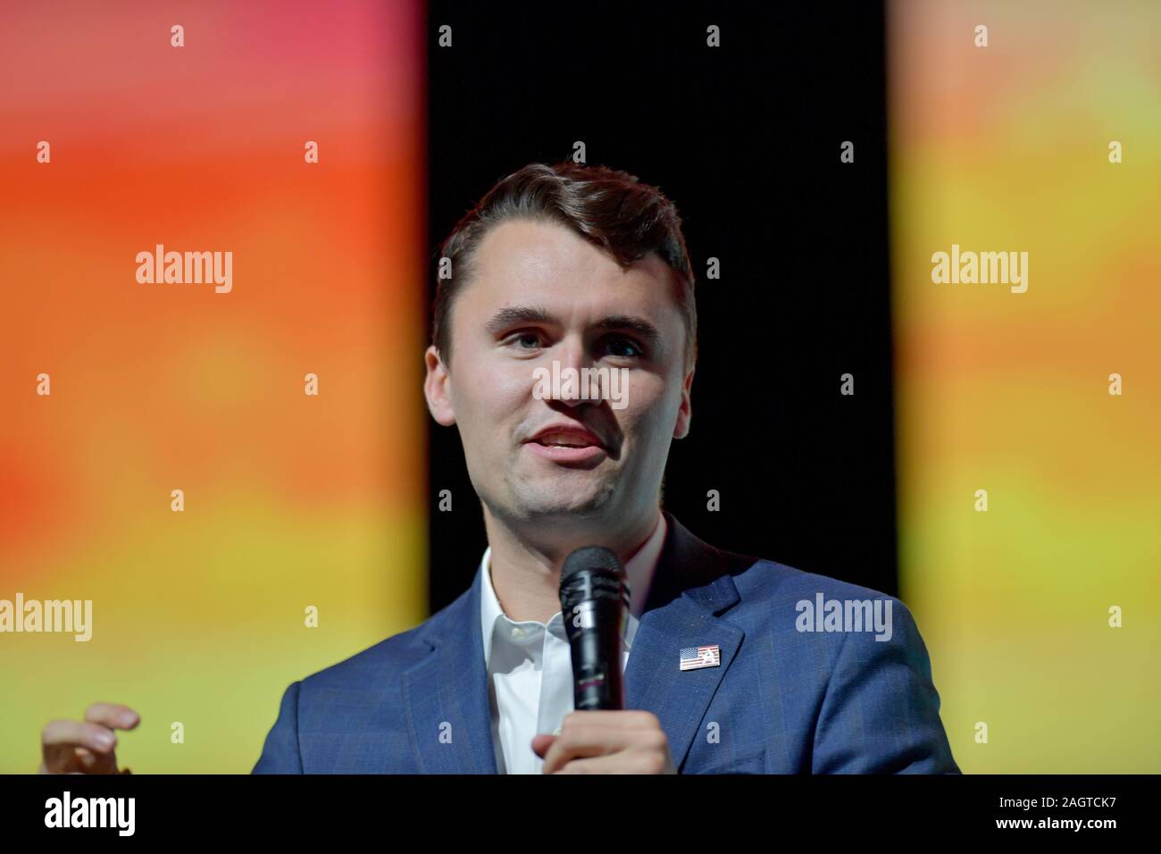 WEST PALM BEACH, FL - DECEMBER 20: James O'Keefe speaks at the 2019 ...