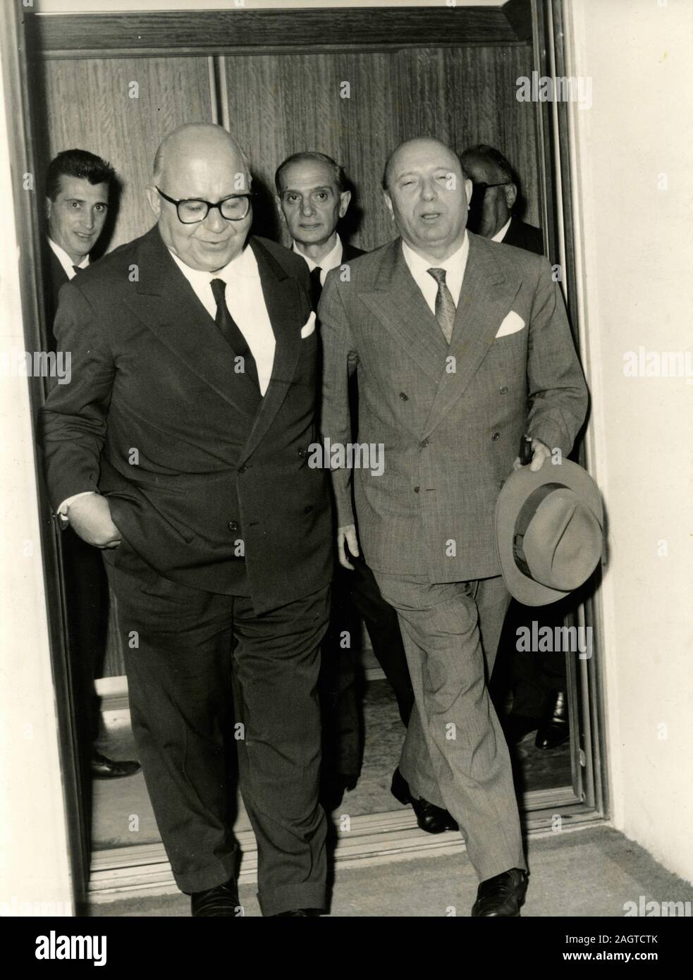 Italian politicians PM Mario Scelba (right) and Minister Guido Gonella ...
