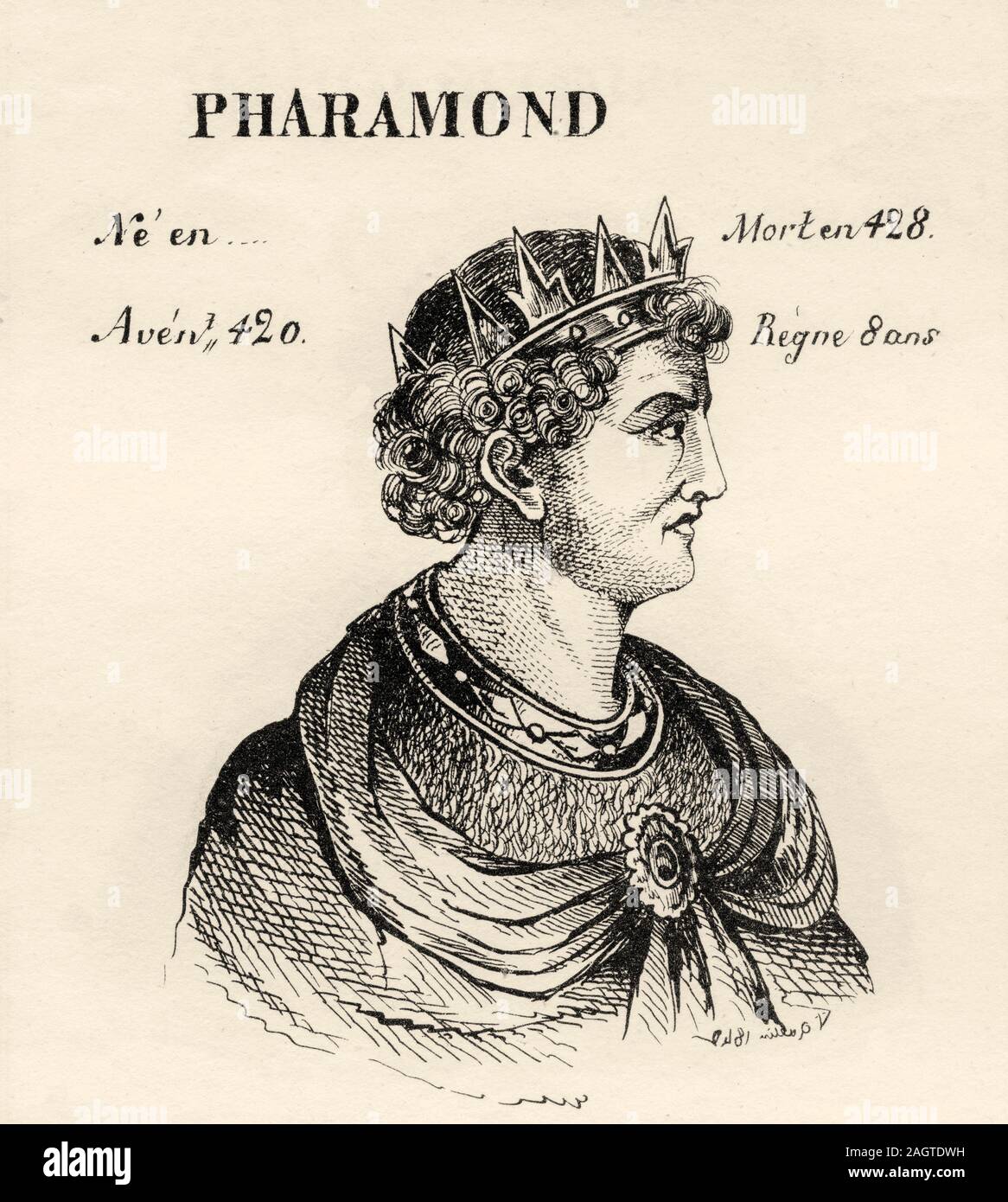 Portrait of Pharamond or Faramund (370 - 428). 1st king of France from ...