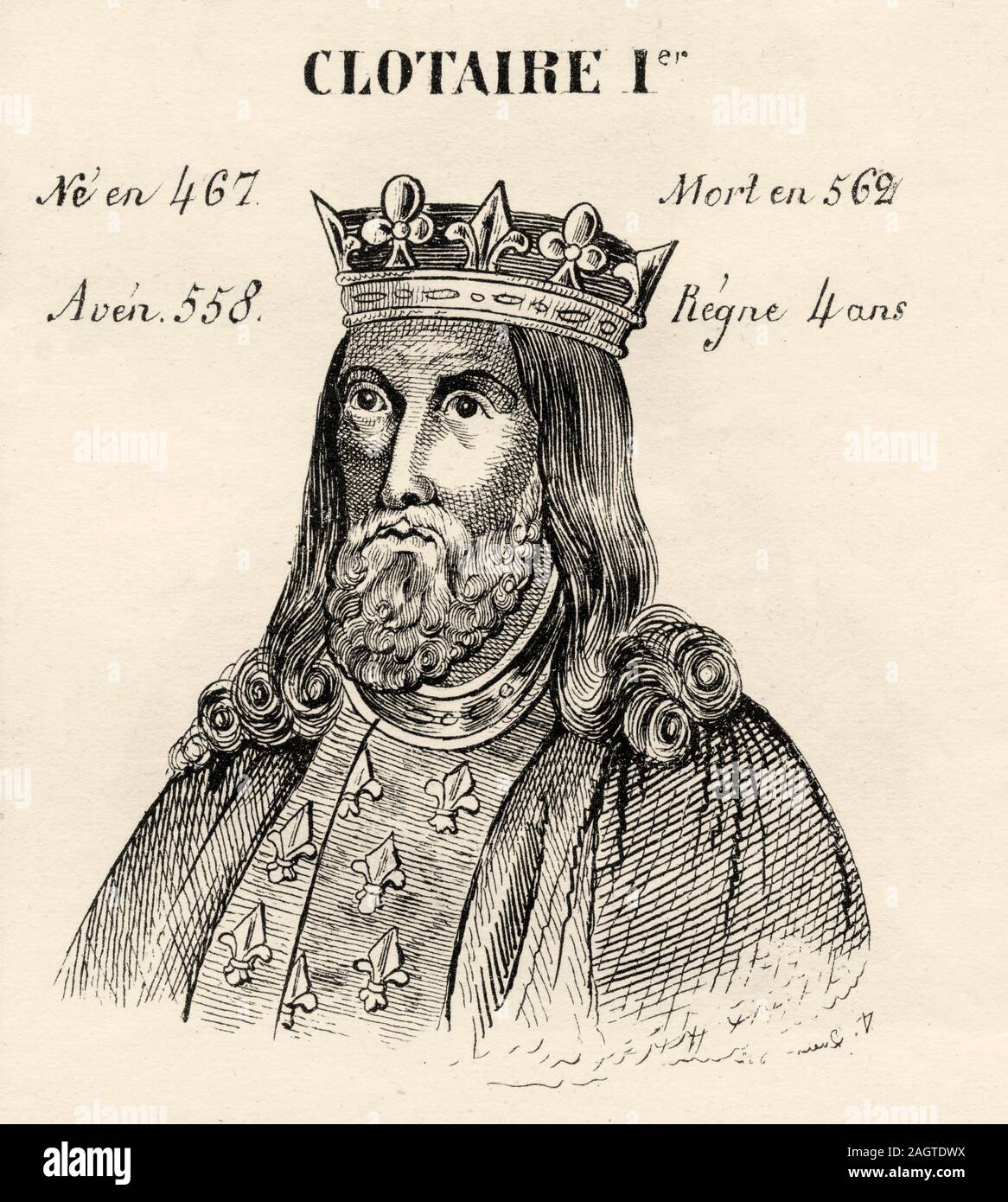 Portrait of Chlothar I the Old or Clotaire (467 - 562). King of France ...