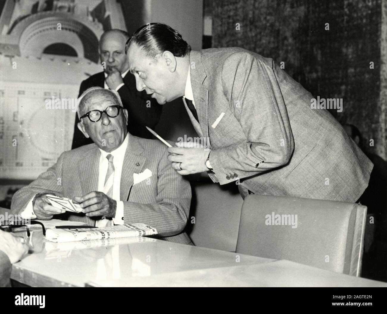 Italian politicians Achille Lauro and Alfredo Covelli at a PDI ...