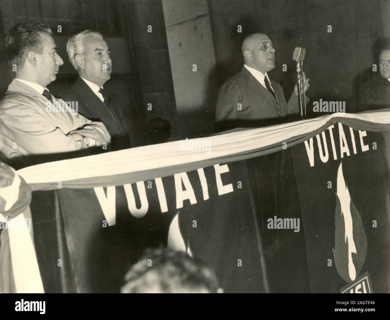 Italian politicians Franco Servello, General Marchese, and Ernesto De ...