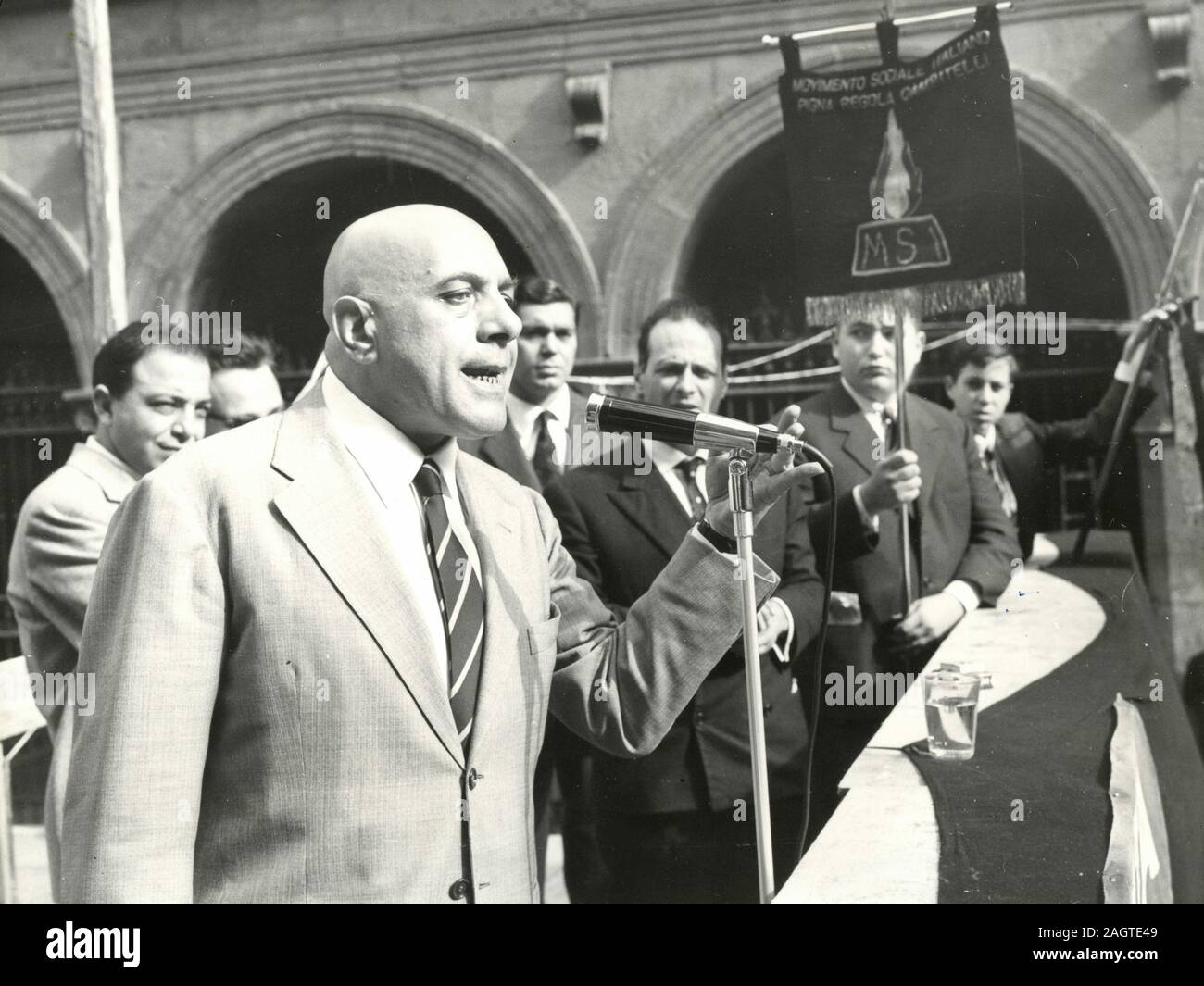 Italian politician Ernesto De Marzio at an MSI party political rally ...