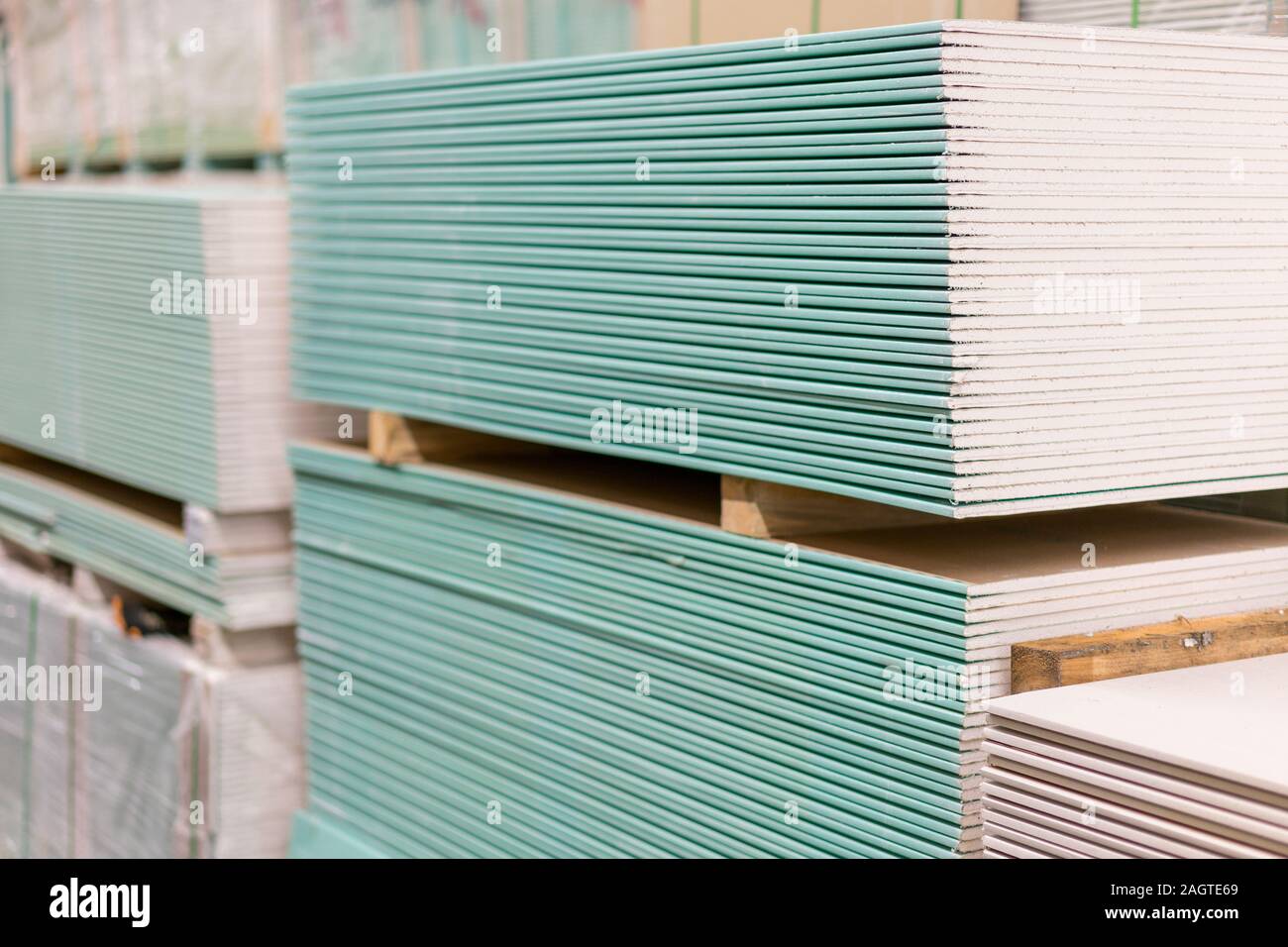 Drywall racks in a hardware store. repair and construction concept ...