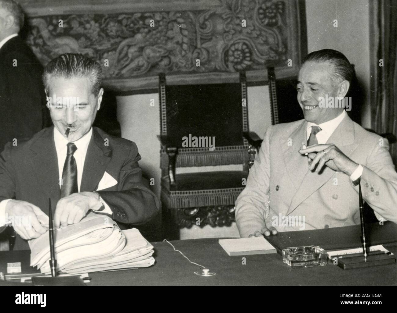 Italian politicians Minister Roberto Tremelloni and foreign minister ...