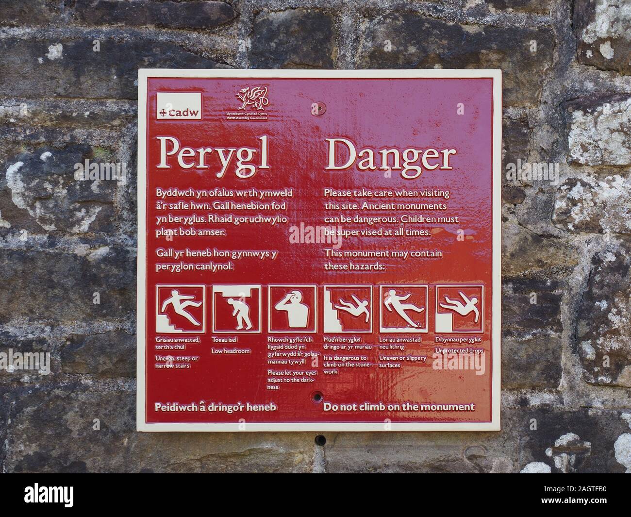 TINTERN, UK - CIRCA SEPTEMBER 2019: Danger warning sign in English ...