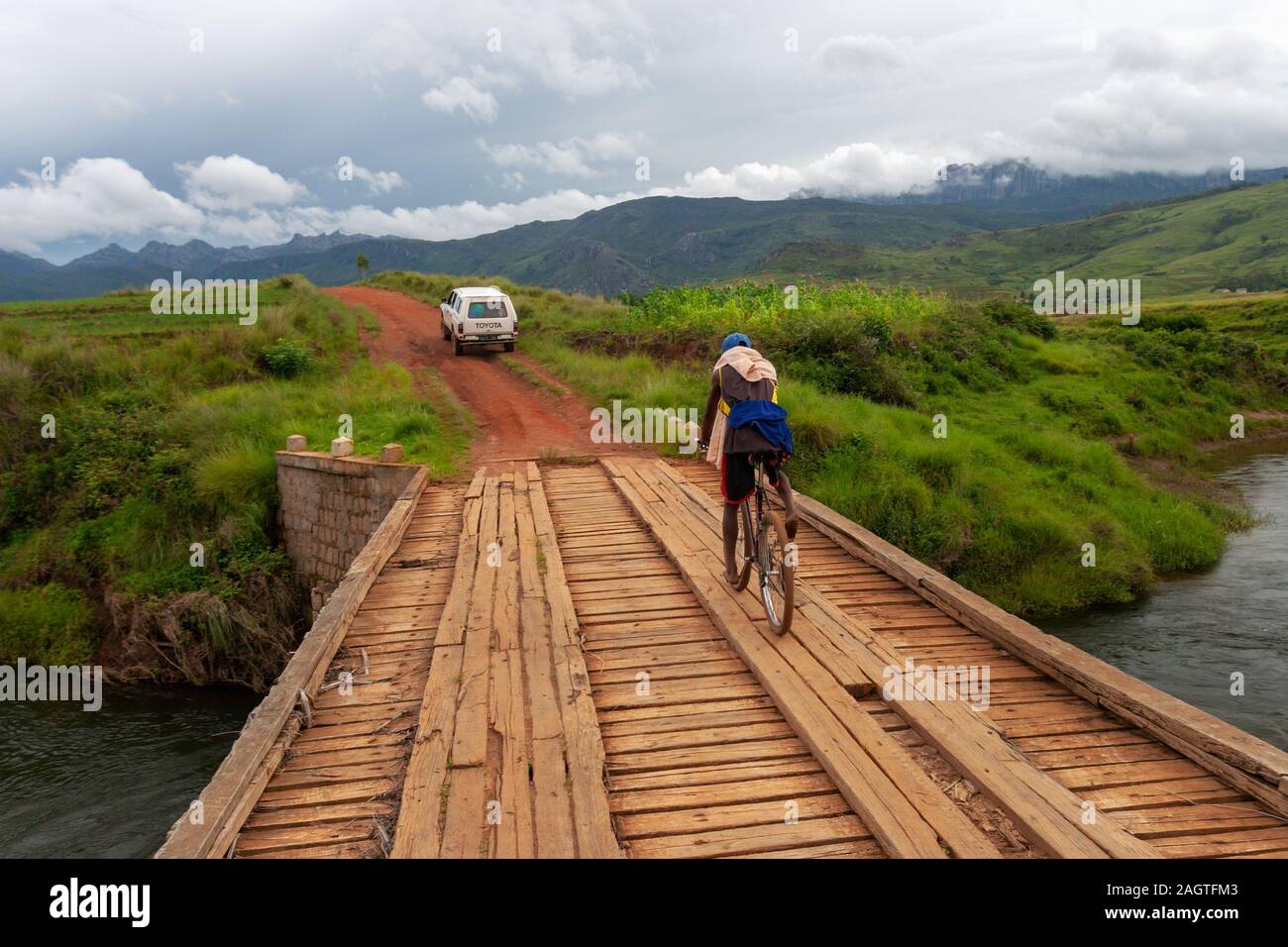 Wooden bridge in Madagascar highland Stock Photo - Alamy