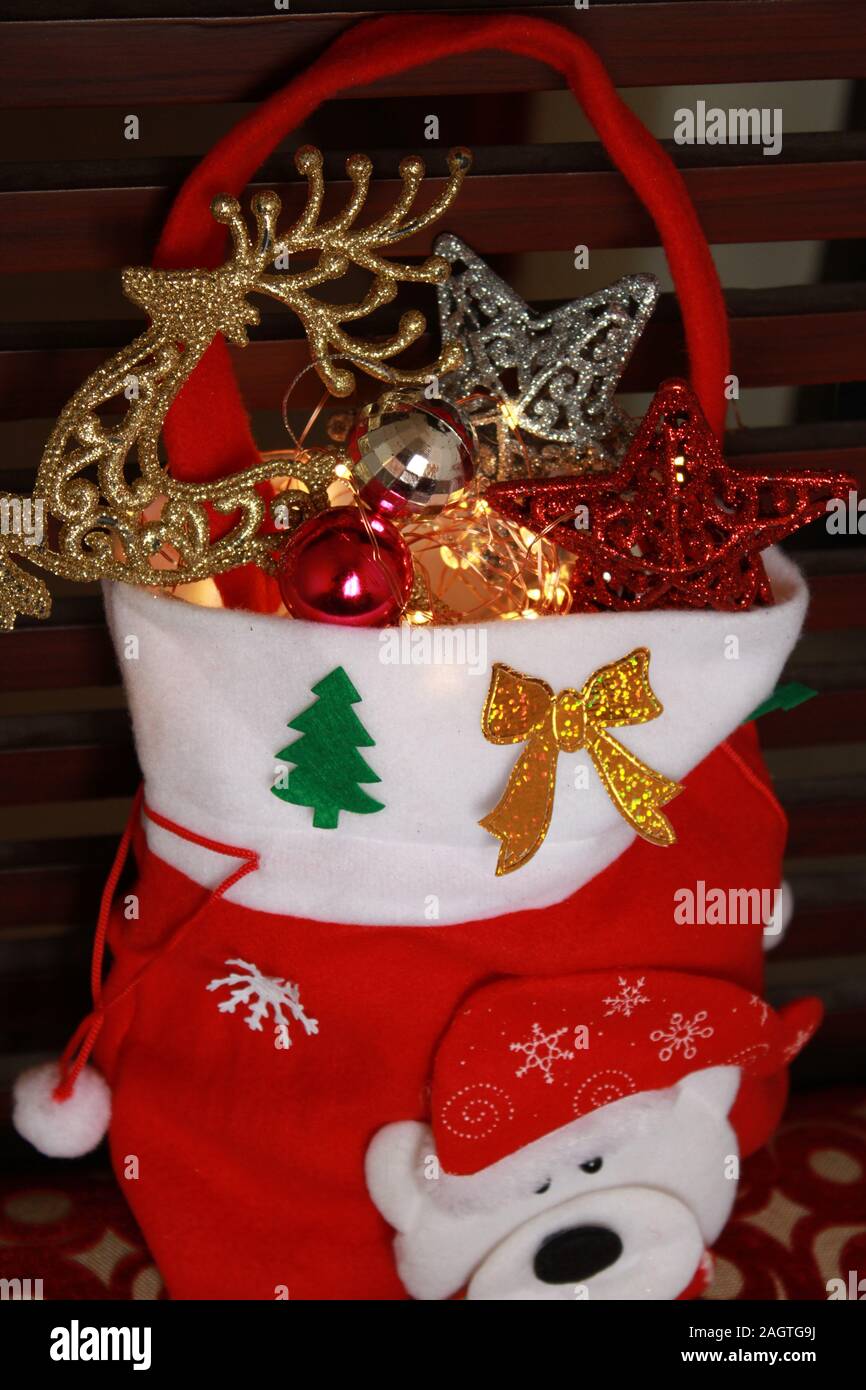 Santa clause Christmas gift bag Stock Photo - Alamy