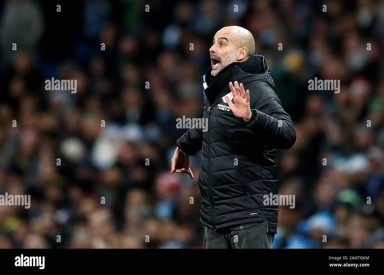 Manchester City manager Pep Guardiola on the touchline during the ...