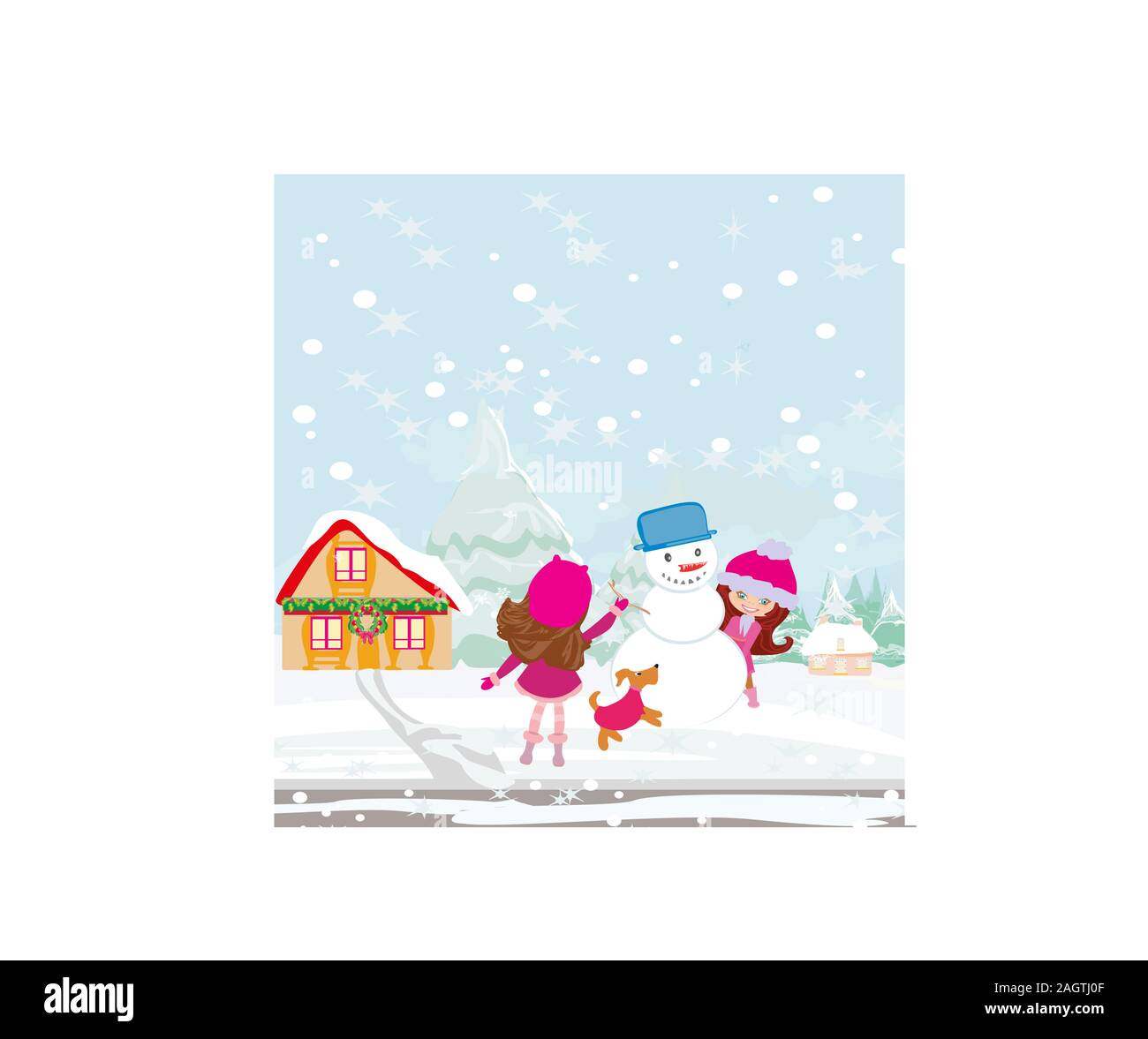 Girls dog in snow Stock Vector Images - Alamy