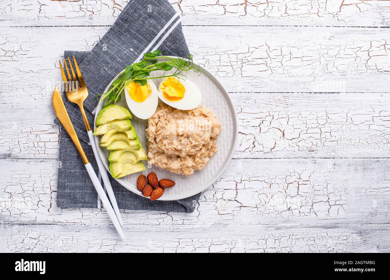 Healthy balanced breakfast in plate Stock Photo - Alamy