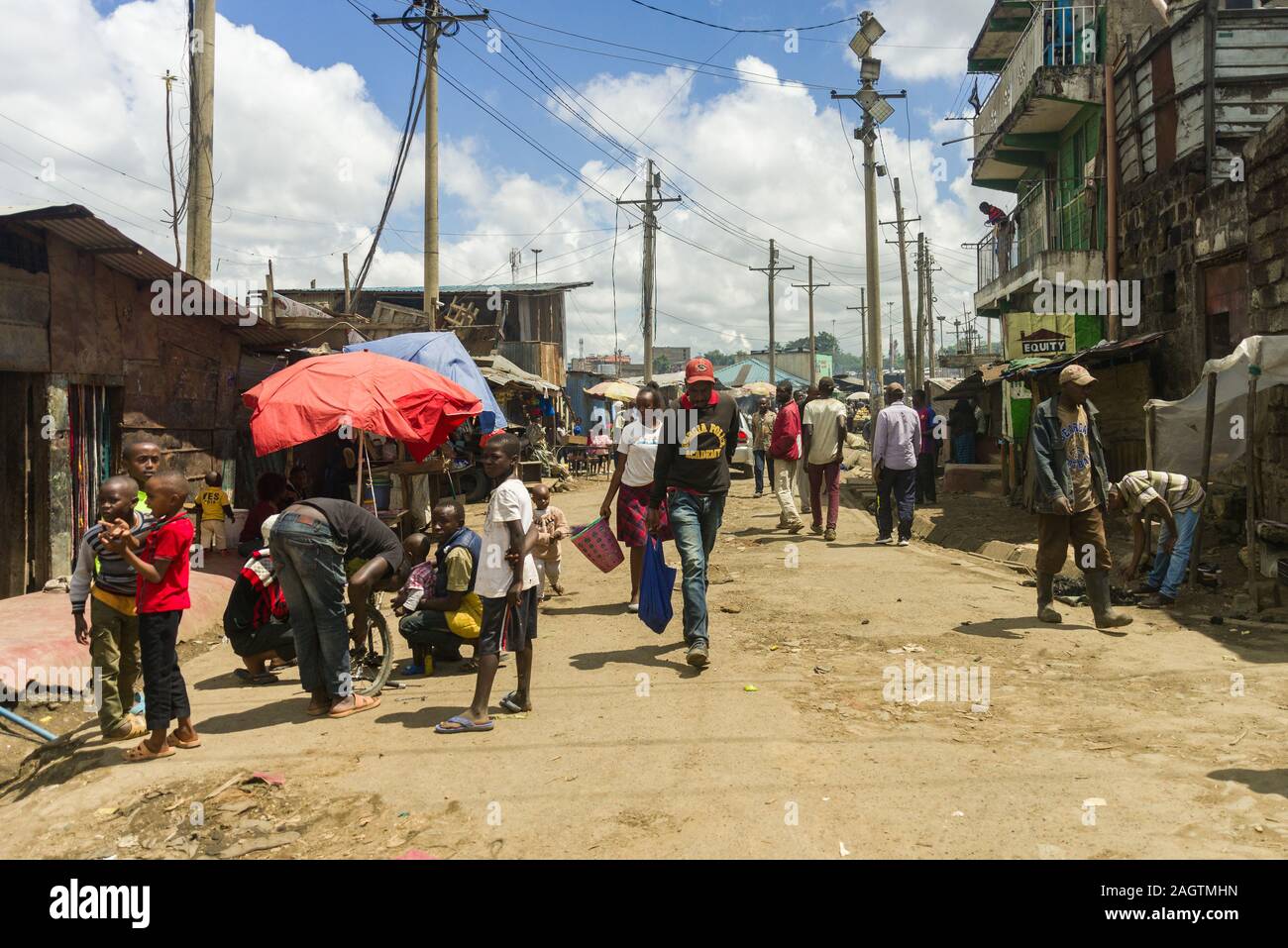 Local residents going about daily life, Mathare slum, Nairobi, Kenya ...