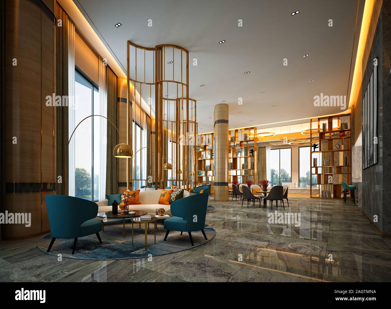 3d render of luxury hotel lobby Stock Photo - Alamy