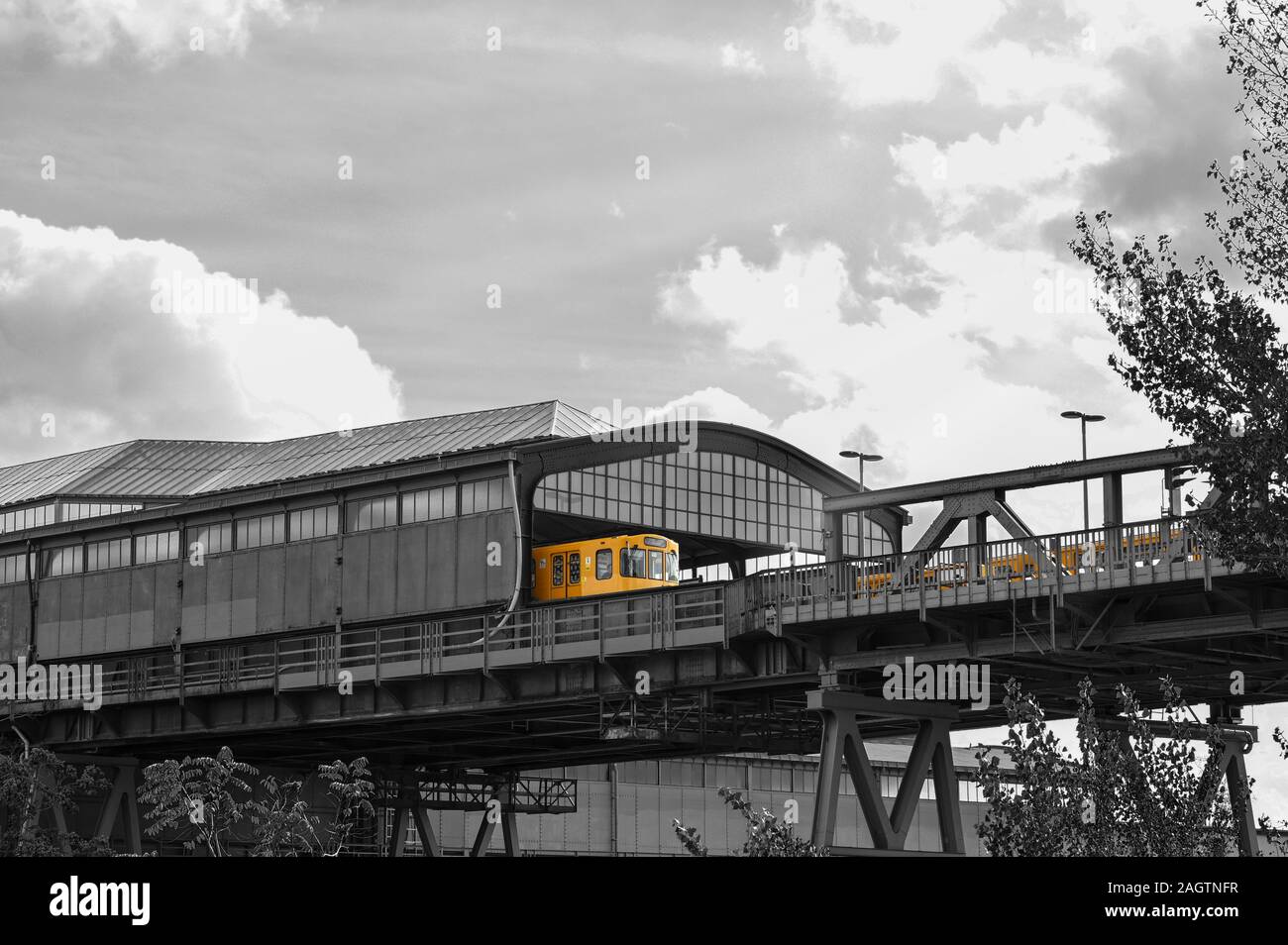 Yellow Tram,train U-Bahn in Berlin transport black white color Stock ...