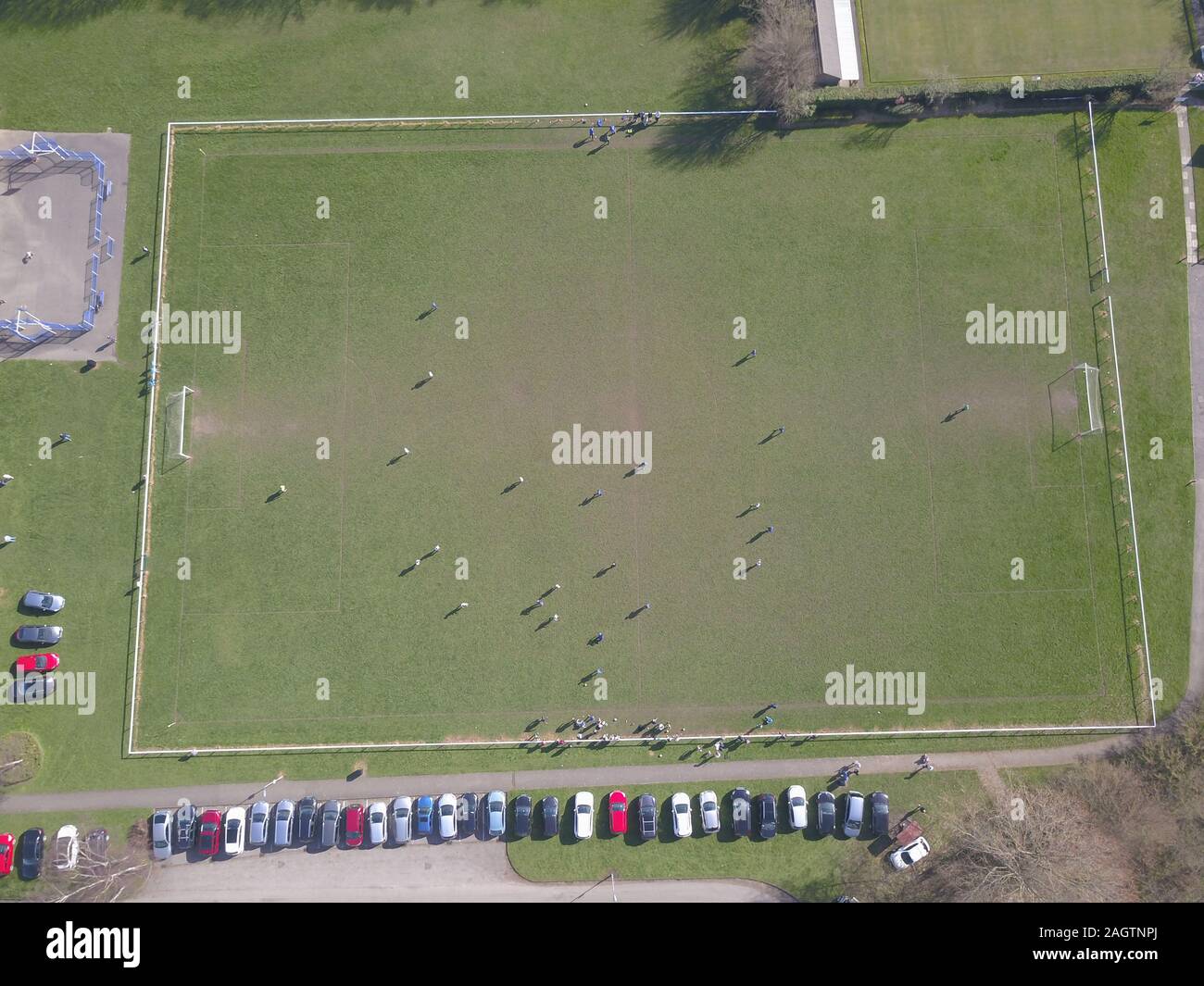 An image of a football field taken from above, using a drone Stock ...