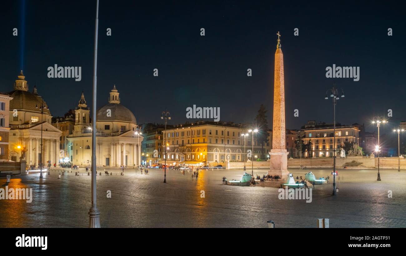 Piazza del Popolo at night in Rome, Italy. Travel Stock Photo - Alamy