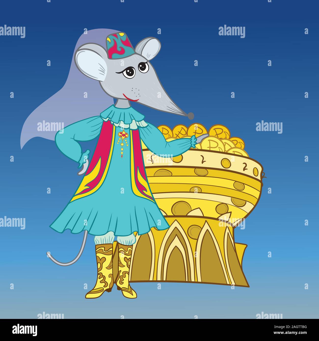 Funny Tatar Muslim Mouse Vector Sketc Illustration Stock Vector Image ...