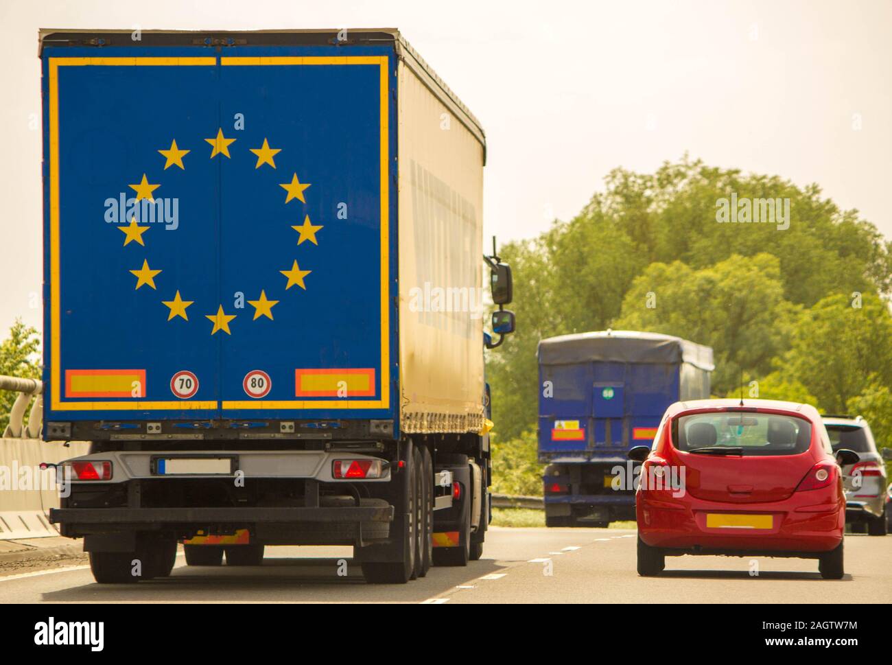 A lorry traveling along a motorway in the United Kingdom Stock Photo ...