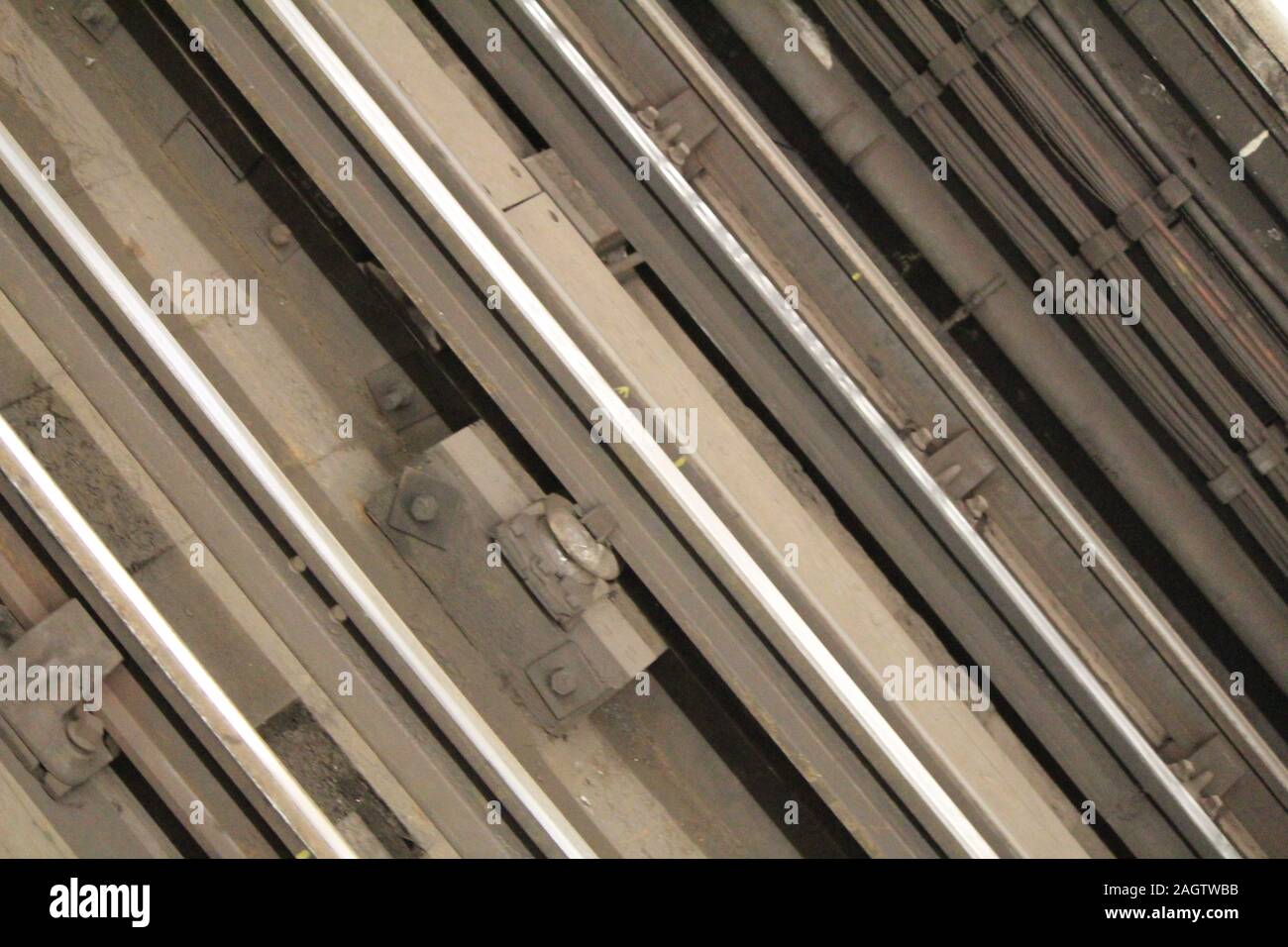 A close up look at the track at which London Underground trains run on ...