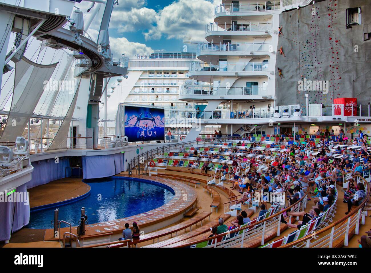 The Aqua Theater for water shows on a Royal Caribbean Ship Stock Photo ...