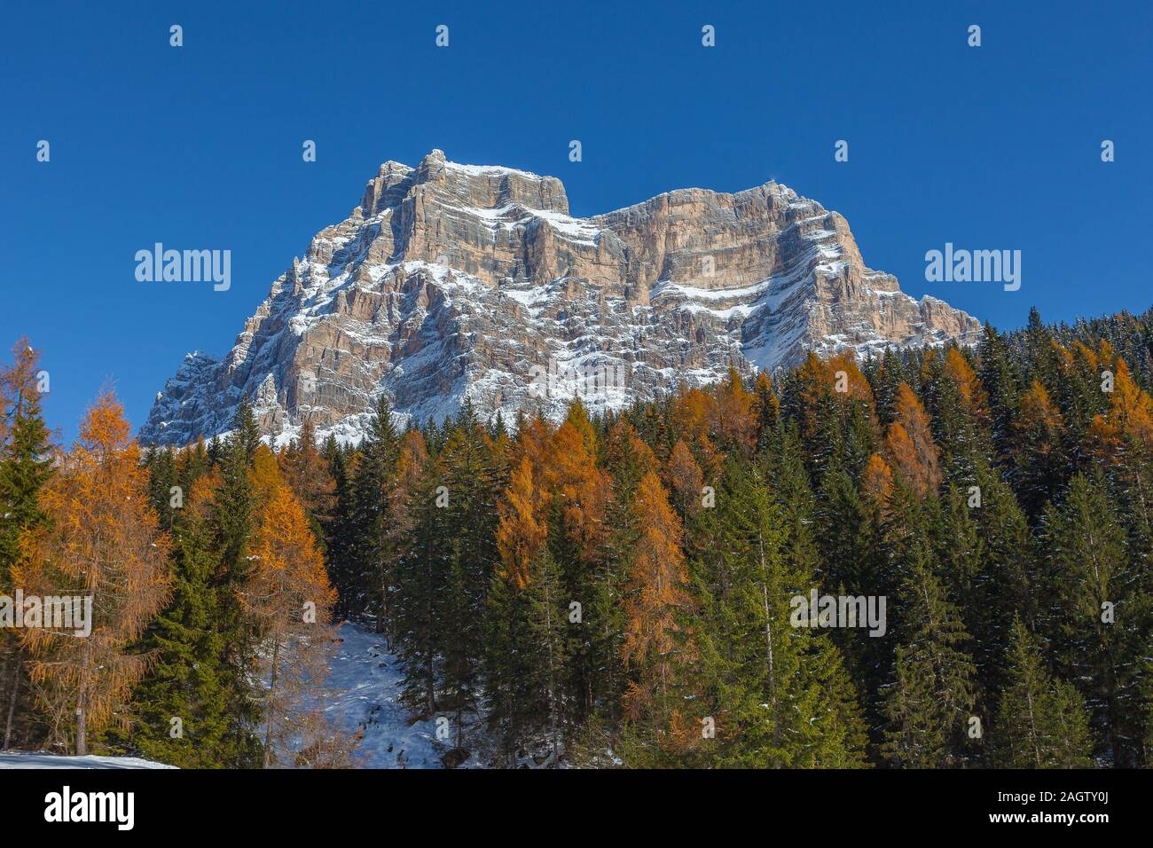 Autumn view after a snowfall on Mount Pelmo, Dolomites Stock Photo - Alamy