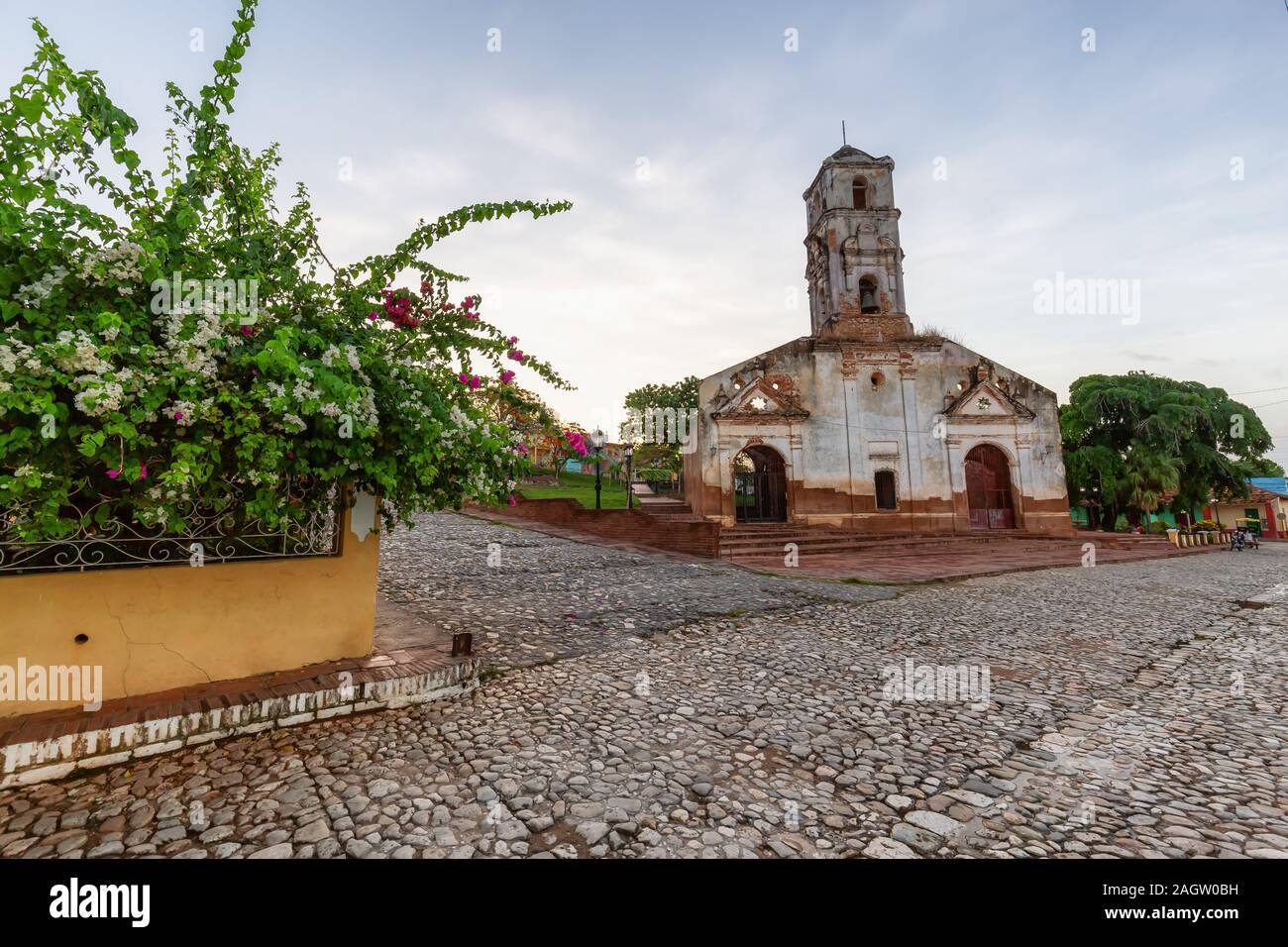 Beautiful View of a Church in a small touristic Cuban Town during a ...