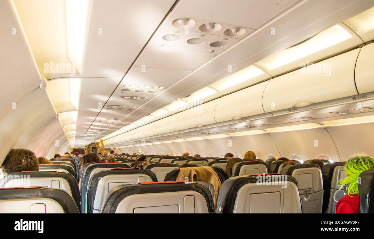 A passenger view from onboard a typical European airline Stock Photo ...