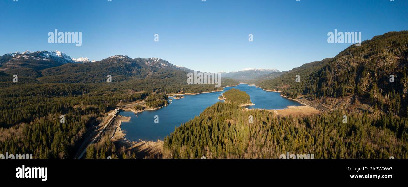 Aerial Panoramic View of Daisy Lake during a sunny day in Fall Season ...