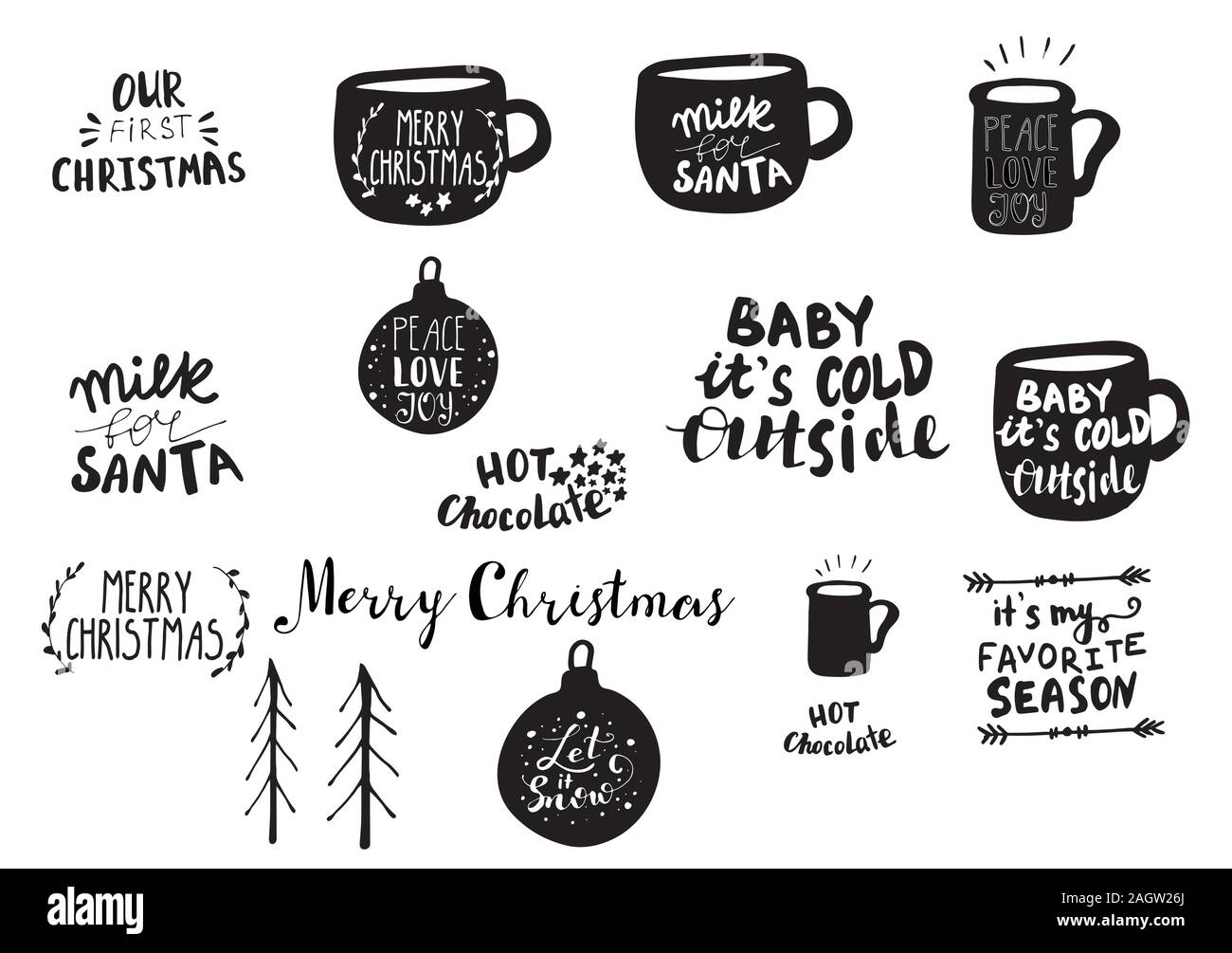 Set of Christmas lettering handwritten Stock Vector Image & Art - Alamy