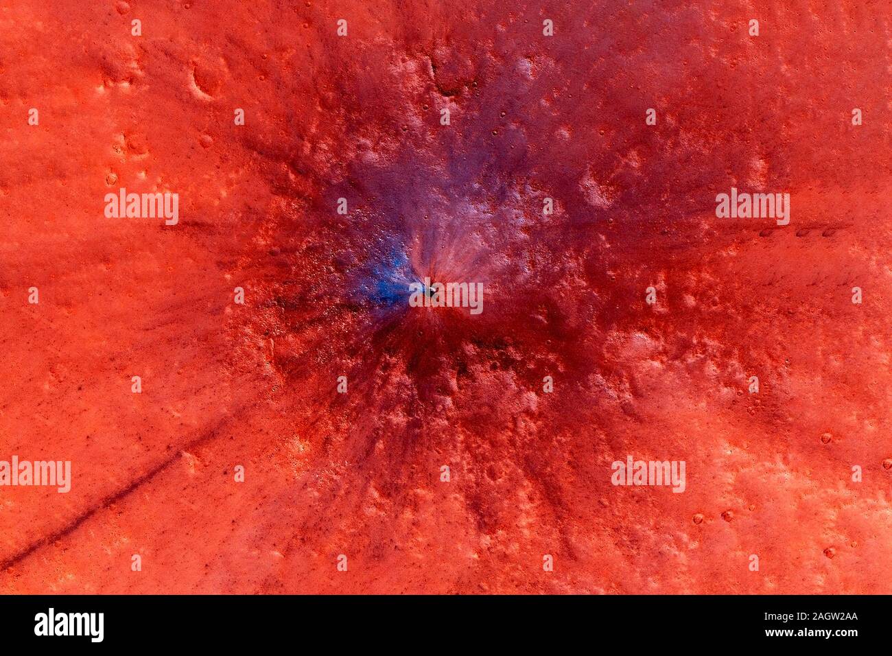 Crater from a meteorite on the red planet. Elements of this image were ...